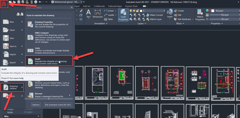دستور audit در اتوکد + نکاتی کاربردی برای رفع ارور فایل اتوکد - گروه ...